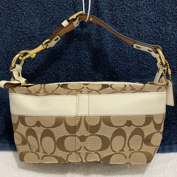 Coach | Bags | Coach Signature Jacquard Bag Neutral Tanbrown Cream Trim ...